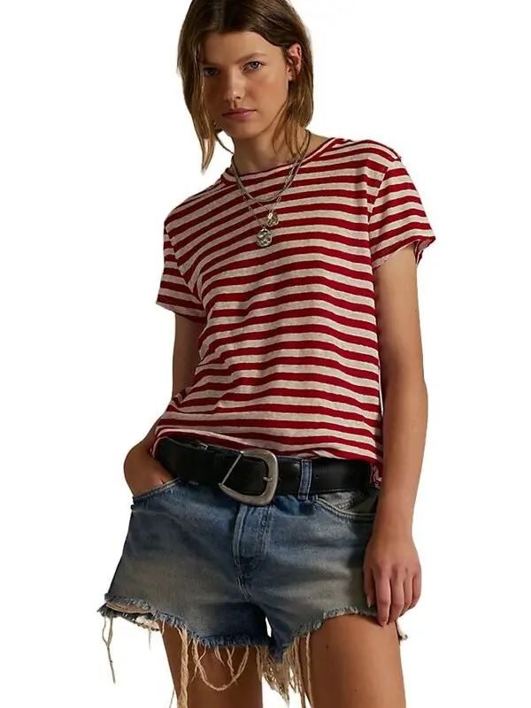 Free People We The Free Nora Striped Linen Tee - Red Combo