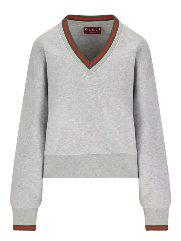 Gucci V-neck Long Sleeve Sweater - Grey
