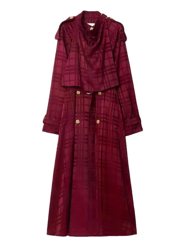 Burberry Check Double-breasted Silk Trench Coat - Red