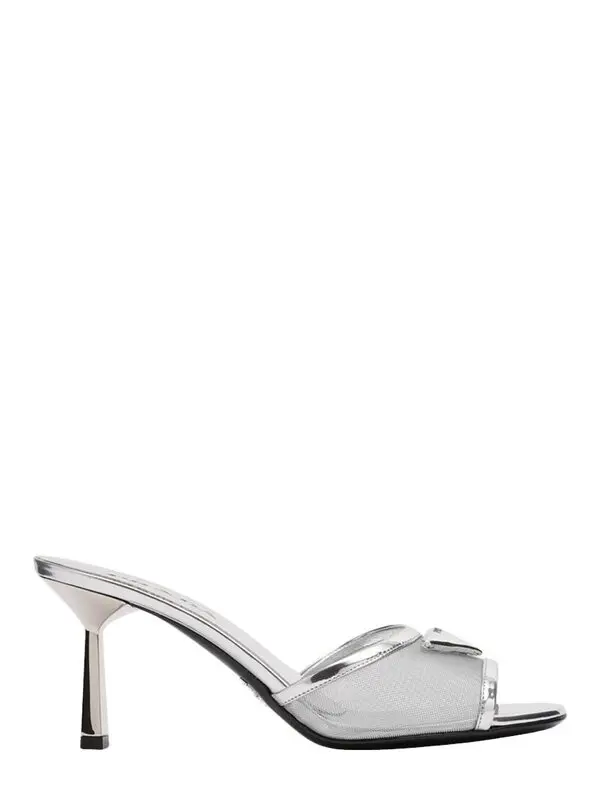 Prada 75mm Metallic Leather Mesh Sandals - Argento