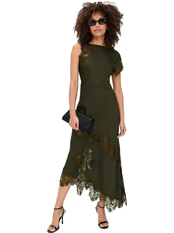 A.L.C. Alessia Crepe Dress With Lace Trim - Military
