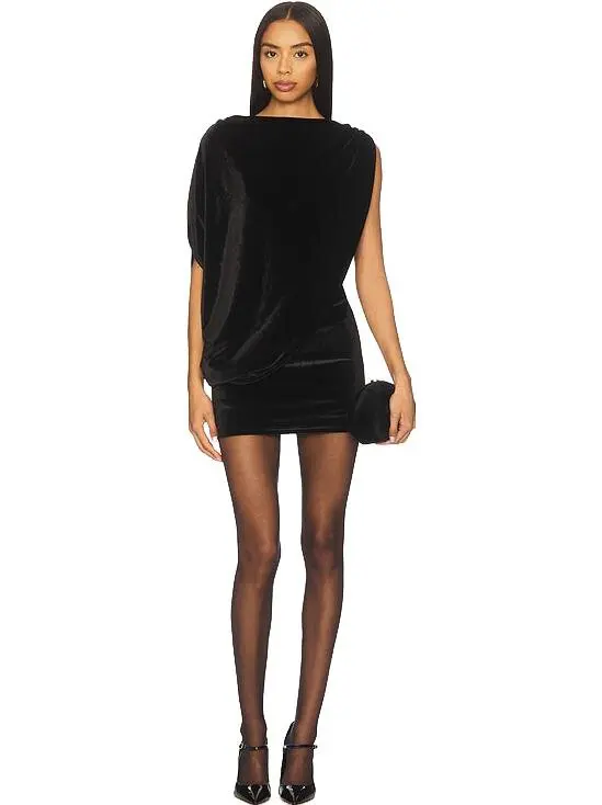 MORE TO COME Annmarie Velvet Mini Dress - Black