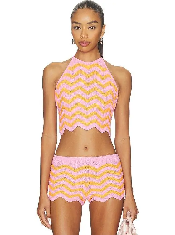 KULANI KINIS Chevron Knit Halter Crop Top - Sundrenched