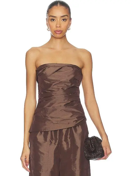 Simkhai Emerson Ruched Bustier Top - Chocolate
