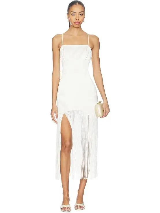 FLEUR DU MAL Satin Fringe Maxi Dress - Vanilla