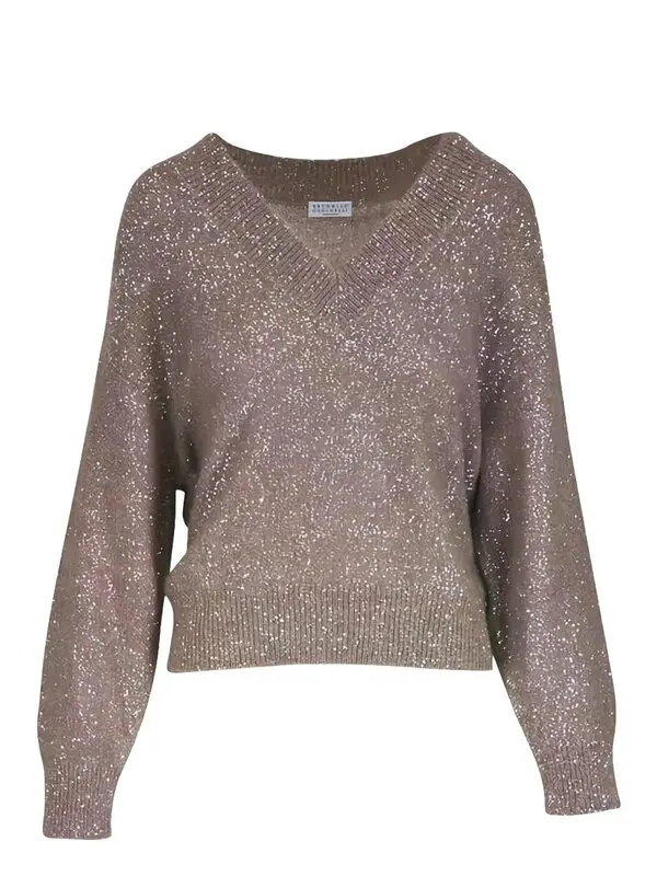 Brunello Cucinelli V-neck Embellished Sweater - Neutrals