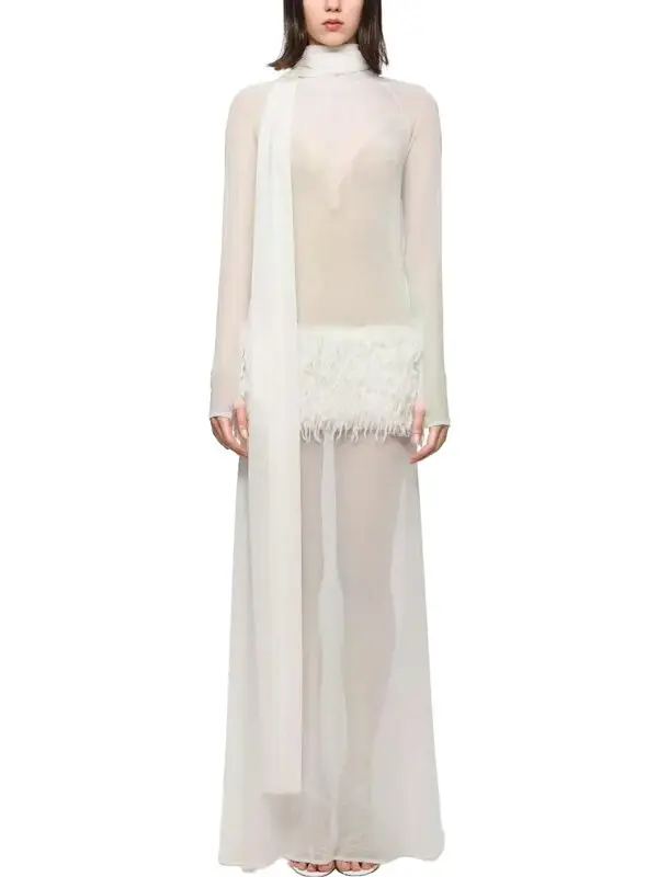 ATU BODY COUTURE Feather-trimmed Maxi Dress - White