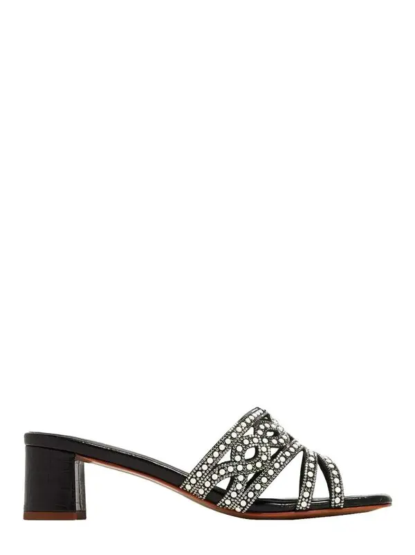 NICOLI Benat Embellished Block Heel Sandals - Black