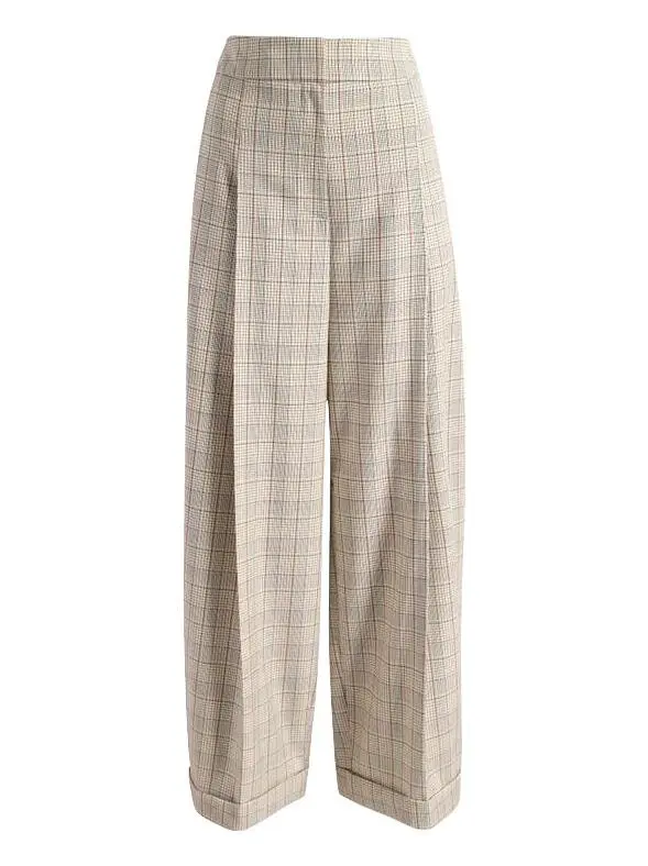 BOSS Telda Plaid Pleated High-waist Trousers - Sea Blossom Plaid