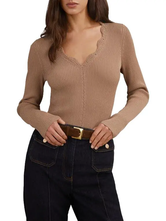 REISS Lara Lace Detail Ribbed Sweater - Taupe Neutral