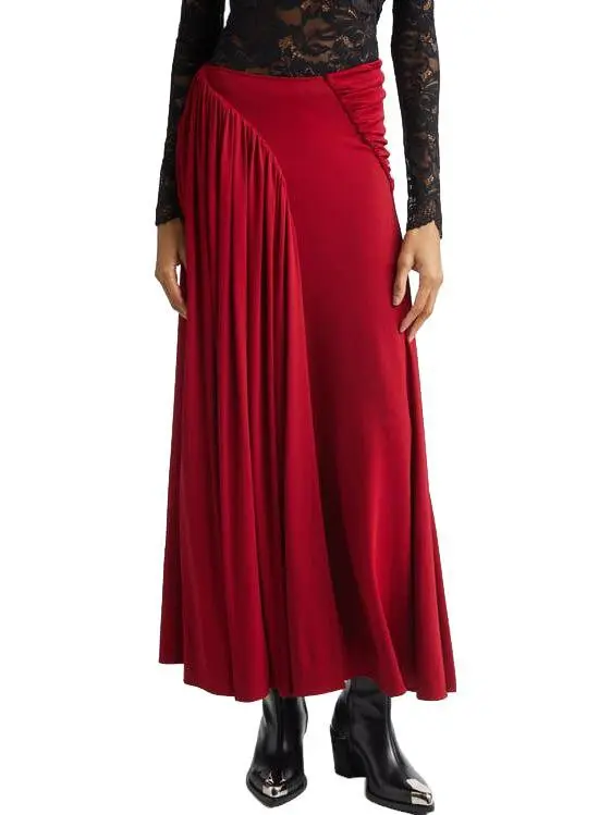 Rabanne Ruched Jersey Maxi Skirt - Red Wine