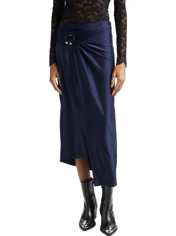 Rabanne Pierced Asymmetric Jersey Midi Skirt - Deep Navy