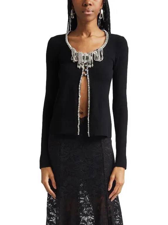 Rabanne Twist Front Scalloped Lace Top - Black