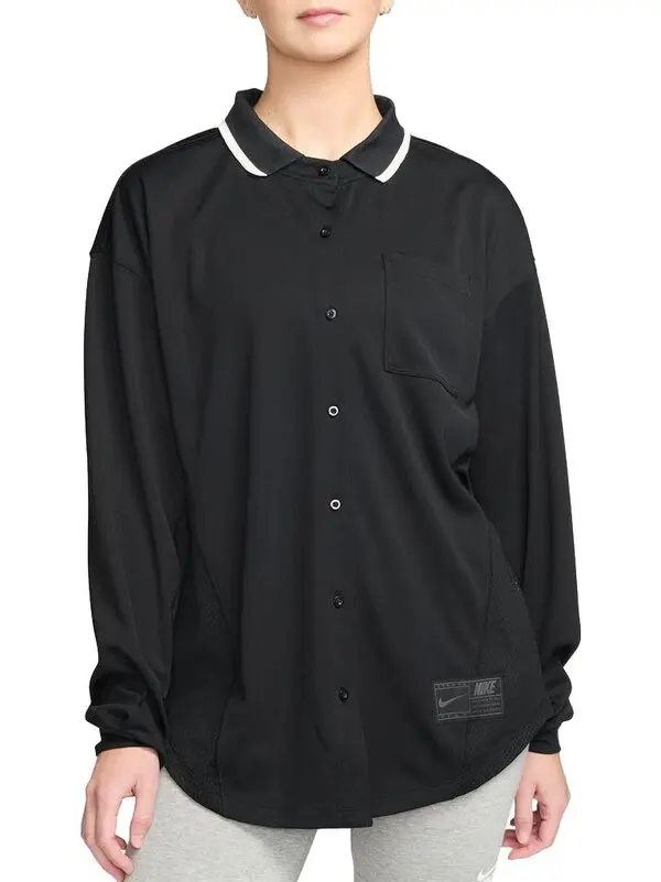 Nike Sportswear Oversize Long Sleeve Jersey Button-up Shirt - 010 Black/black