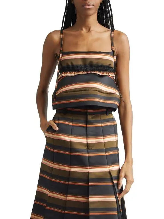 Sacai Stripe Satin Crop Camisole - Khaki/pink