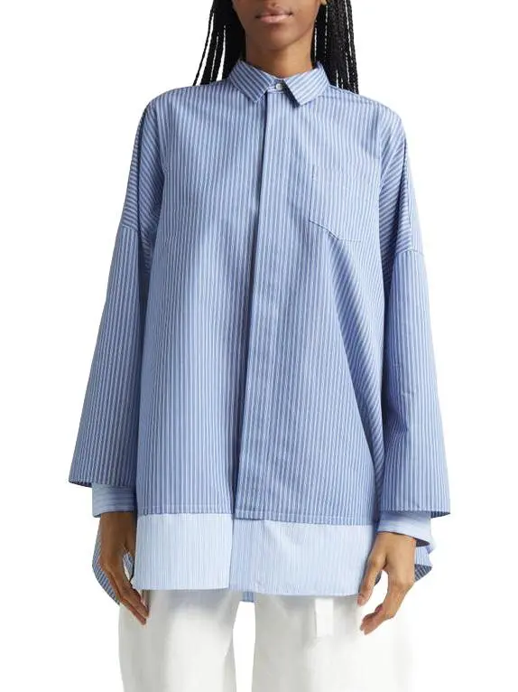 Sacai Mixed Stripe Oversized Poplin Button-up Shirt - Blue Stripe