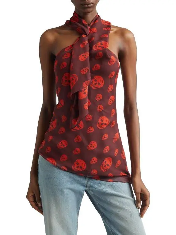 Alexander McQueen Skull Print Silk Chiffon Scarf Top - Dark Purple