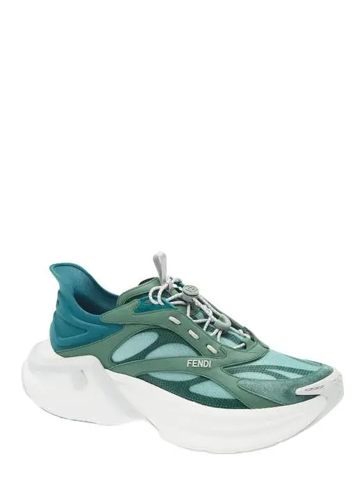 Fendi F-light Mixed Media Sneakers - Oil Jungle Green Pino