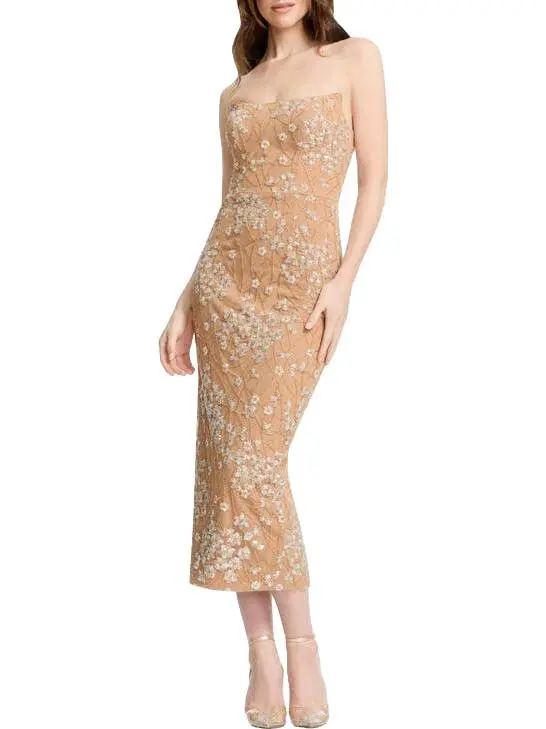 Dress The Population Cosette Beaded Floral Sheath Dress - Champagne Multi