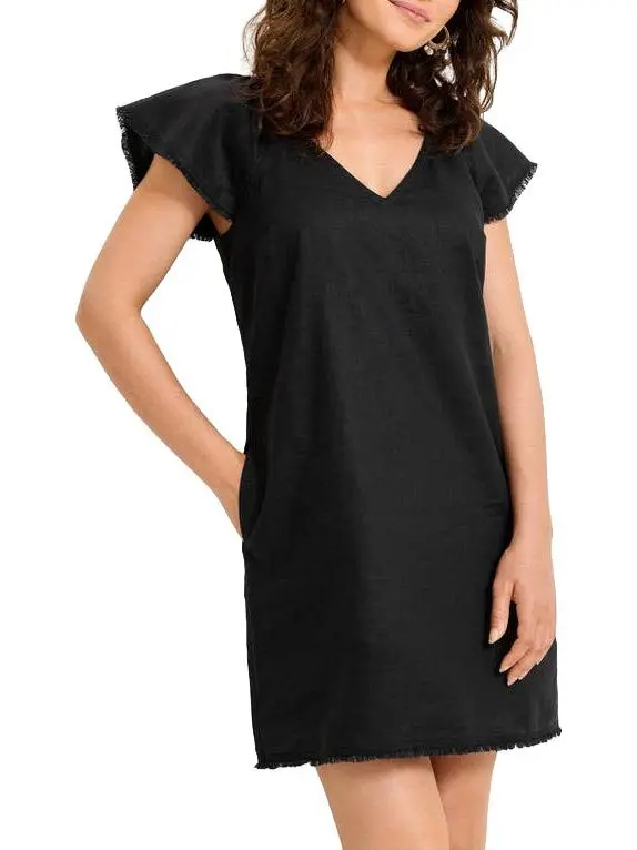 Tommy Bahama Flutter-sleeve Linen Mini Dress - Black