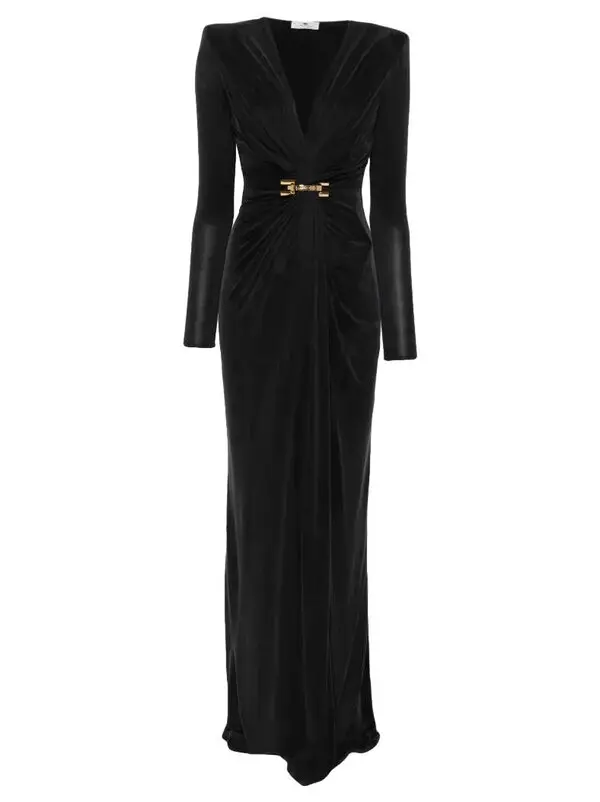 Elisabetta Franchi V-neck Long-sleeve Maxi Dress - Black