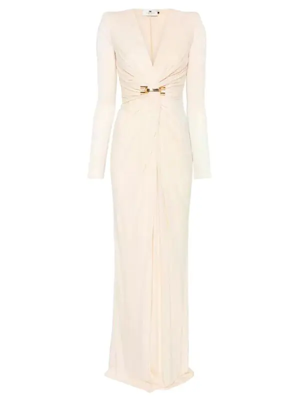 Elisabetta Franchi Long-sleeve V-neck Maxi Dress - Neutrals
