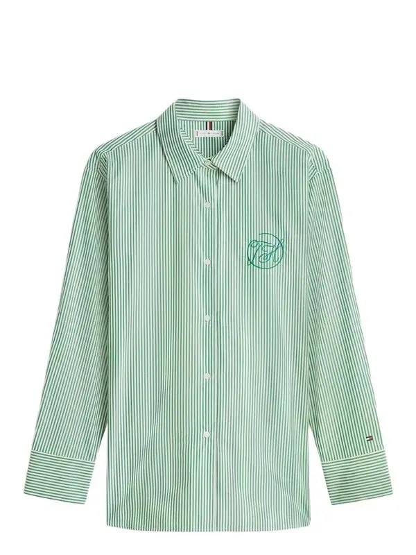 Tommy Hilfiger Striped-print Logo-embroidered Shirt - Green
