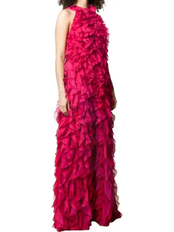 Alberta Ferretti Ruffled Racerback Evening Dress - Pink