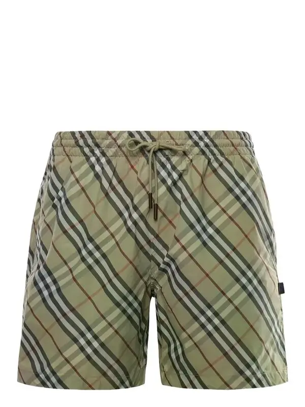 Burberry Check Pattern Drawstring Swim Shorts - Green