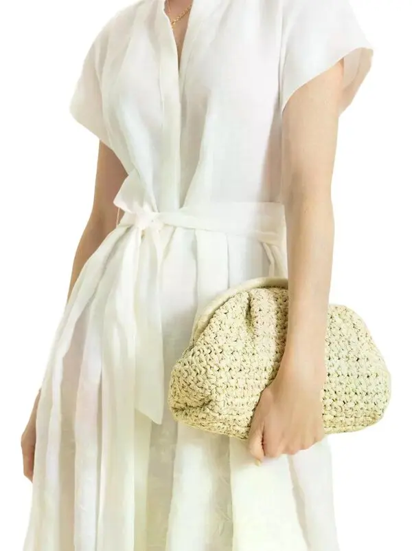 Eleventy Raffia Gathered Clutch - Neutrals
