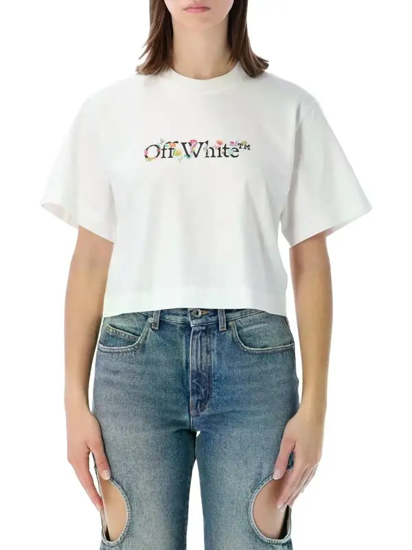 Off-White Floral-print Cropped T-shirt - White