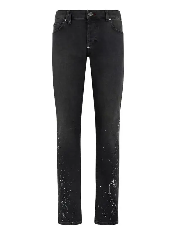 Philipp Plein Super Straight Cut Paint Jeans - Grey