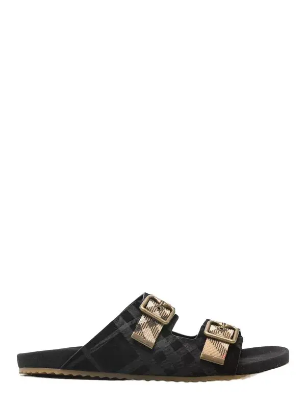 Burberry Buckle Tartan-pattern Flat Sandals - Black