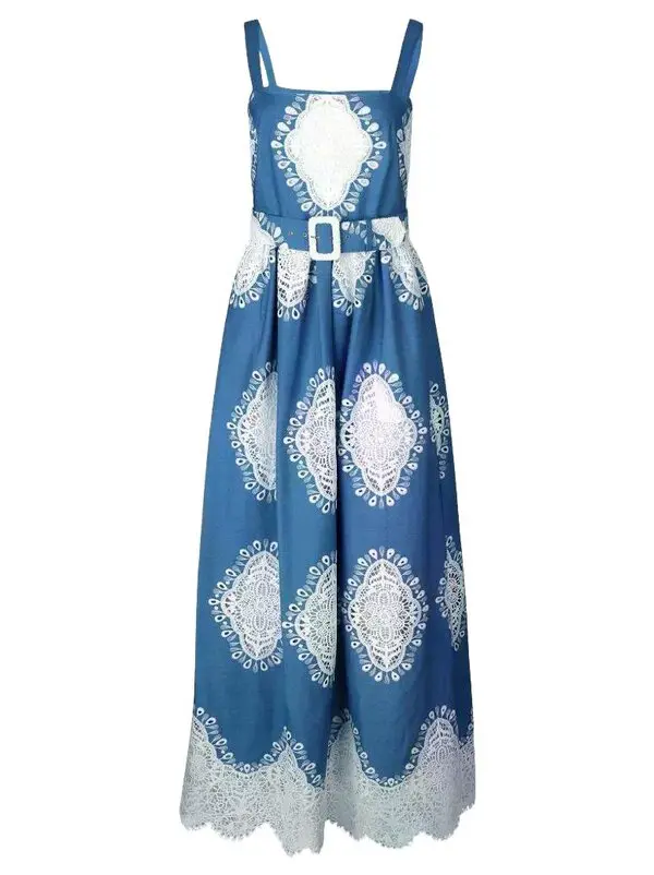 Borgo De Nor Nina Lace Belted Maxi Dress - Blue