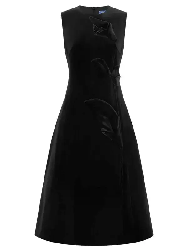 LEO LIN Floral-appliqué Midi Dress - Black