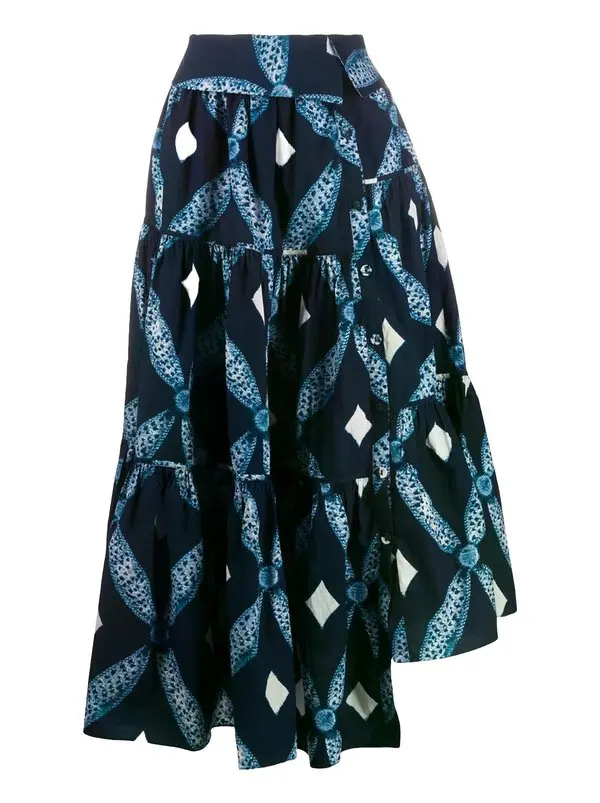 Ulla Johnson Asymmetric Tiered Long Skirt - Blue