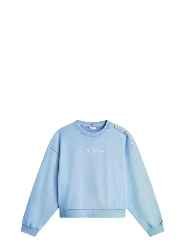 Tommy Hilfiger Buttoned Logo-embroidered Sweatshirt - Blue