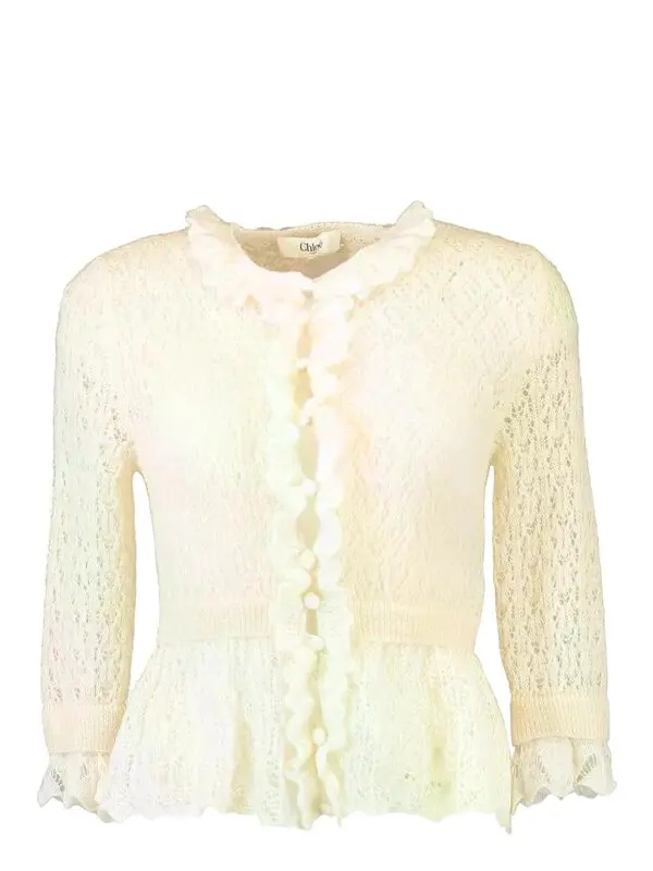 Chloé Cropped Ruffled Cardigan - Neutrals