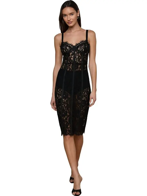 L'Agence Jennifer Lace Midi Dress - Black
