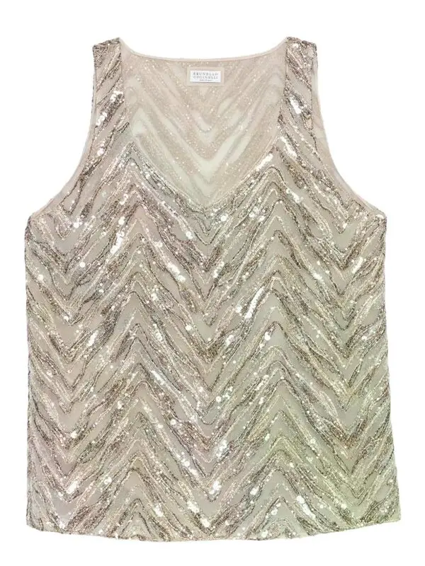 Brunello Cucinelli Sequin Chevron Top - Silver