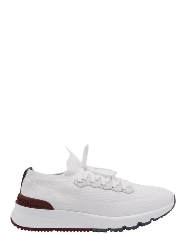 Brunello Cucinelli Stretch Cotton Knit Lace-up Sneakers - White