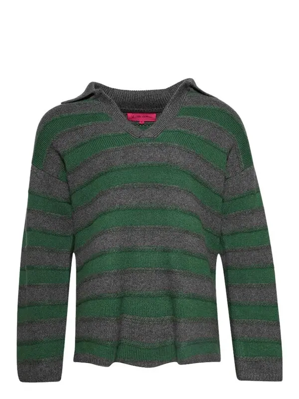 THE ELDER STATESMAN Dume Stripe Knit Rugby Shirt Fern And Granite - Multi