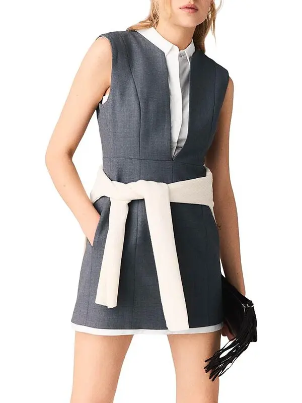 Maje Layered Effect Tailored Dress - Grey