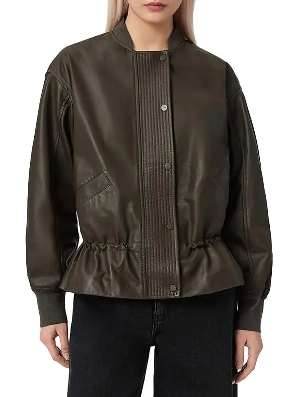ALLSAINTS Sofi Leather Bomber Jacket - Military Green