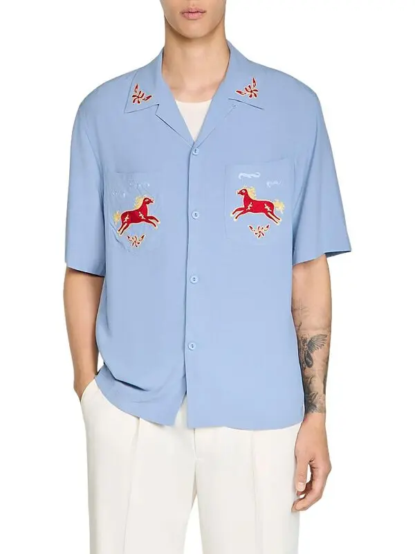 Sandro Embroidered Horse Loose Fit Shirt - Misc