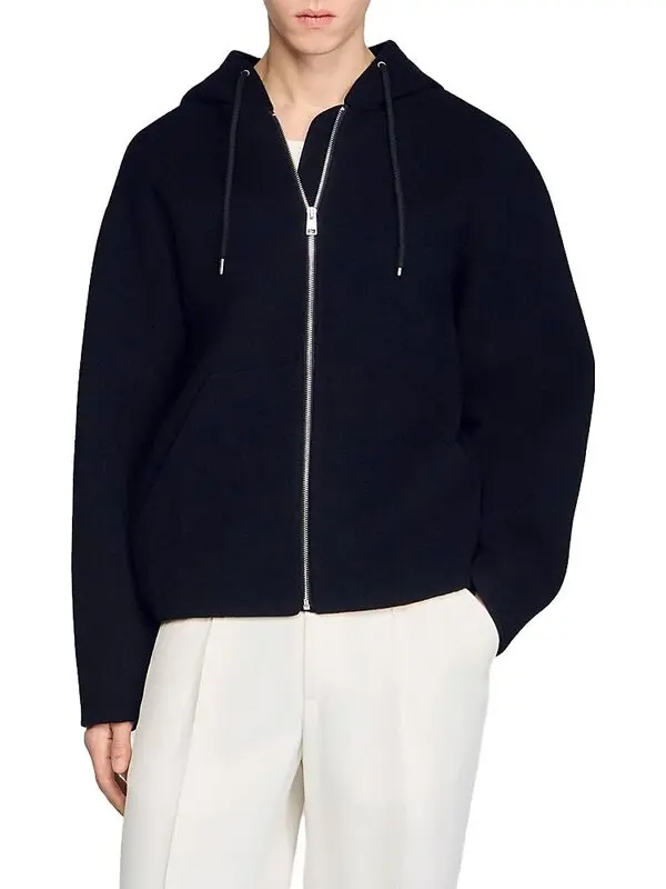 Sandro Hooded Zip-up Wool Jacket - Black