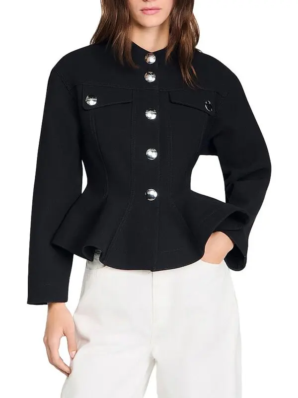 Sandro Cropped Ruffle Peplum Jacket - Black