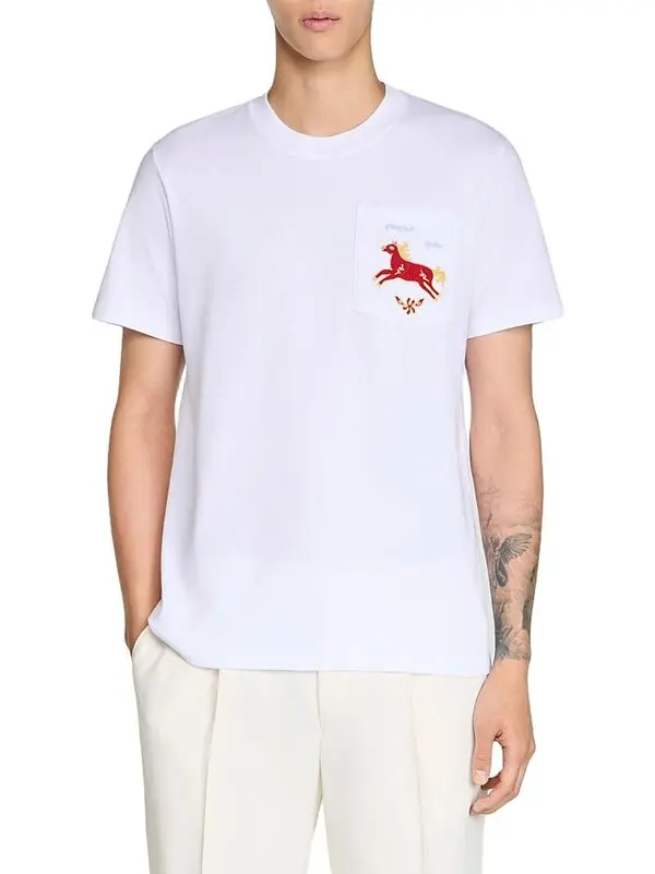 Sandro Embroidered Horse Cotton Tee - White