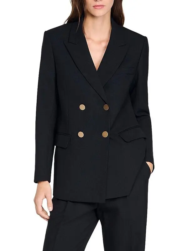 Sandro Wool Slim Fit Suit Jacket - Black