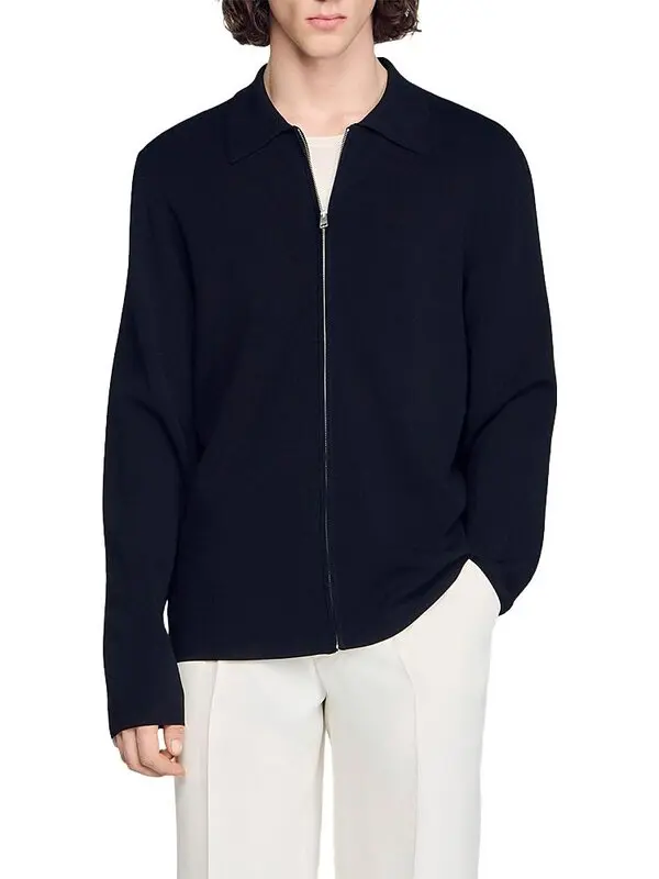 Sandro Zipped Viscose Knit Cardigan - Black